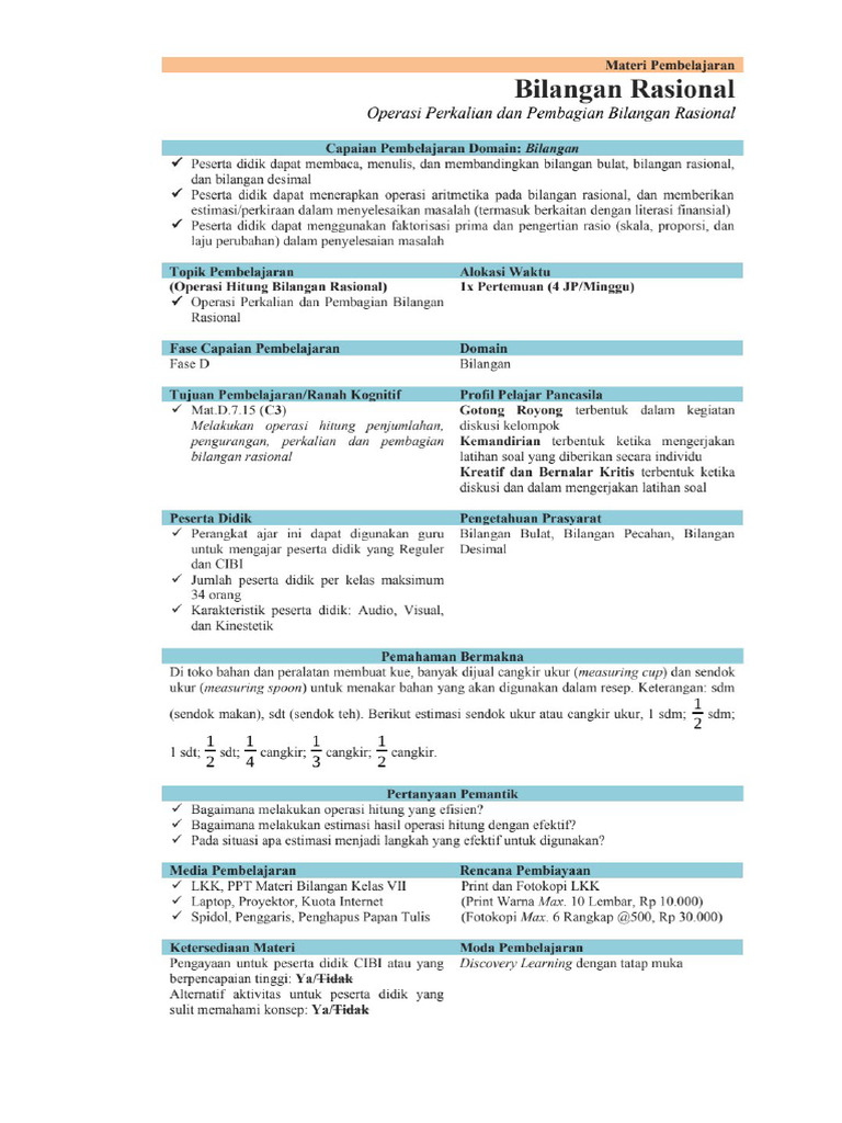 Perkalian Dan Pembagian Bilangan Rasional | PDF