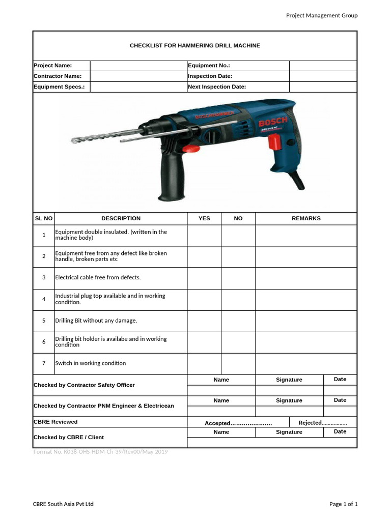 K038-Pic-Checklist For Hammering Drill Machine | PDF