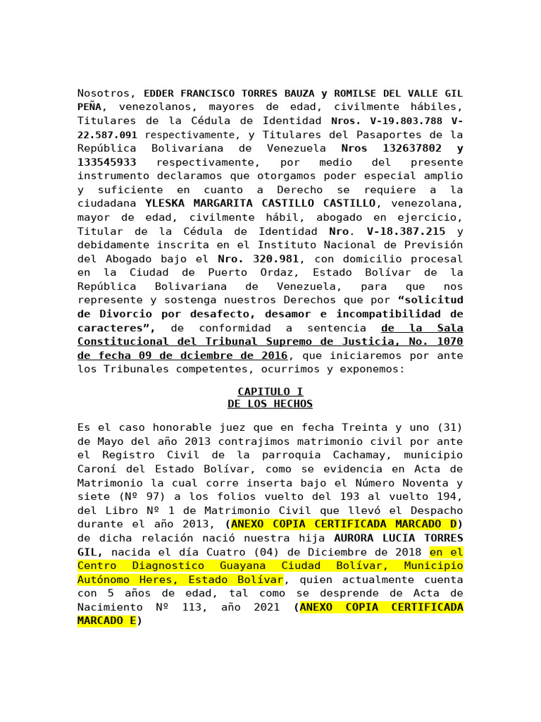 Poder Divorcio Homologar | PDF | Divorcio | Matrimonio