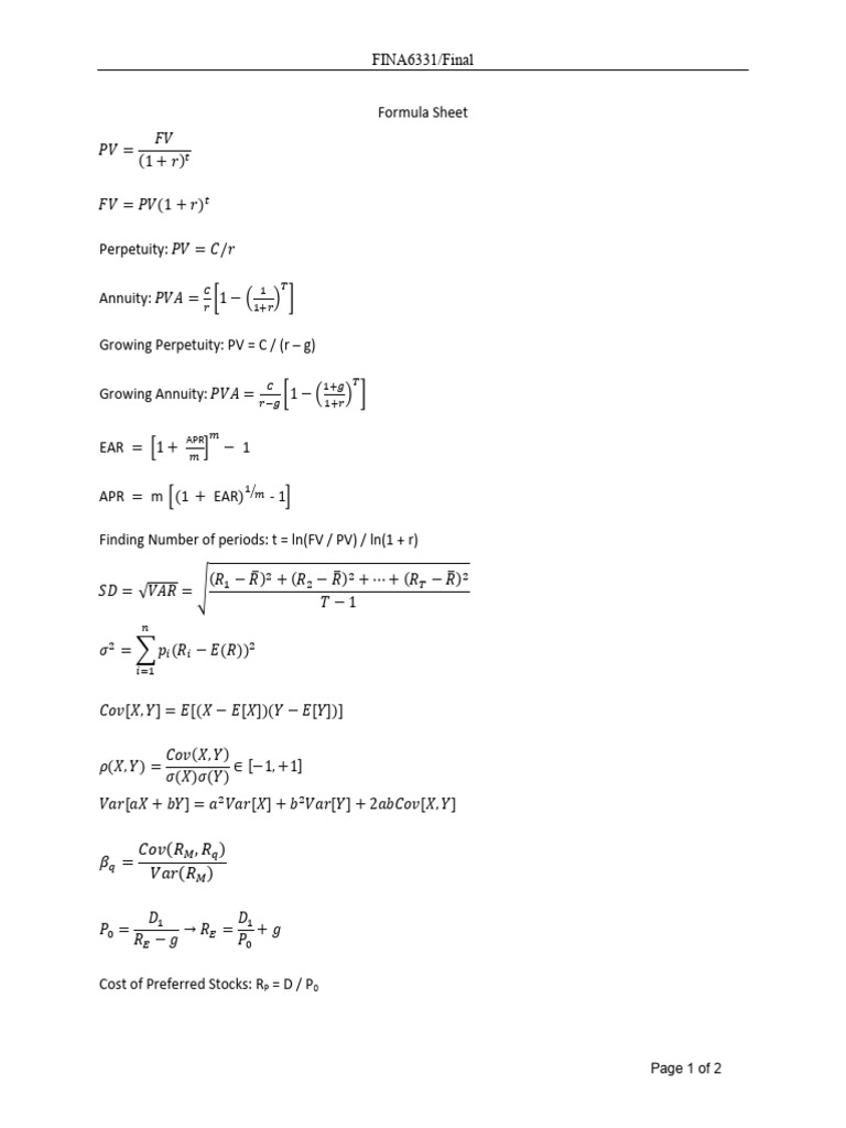 Formula Sheet Final | PDF | Financial Services | Financial Accounting Formula Sheet Final | PDF | Financial Services | Financial Accounting