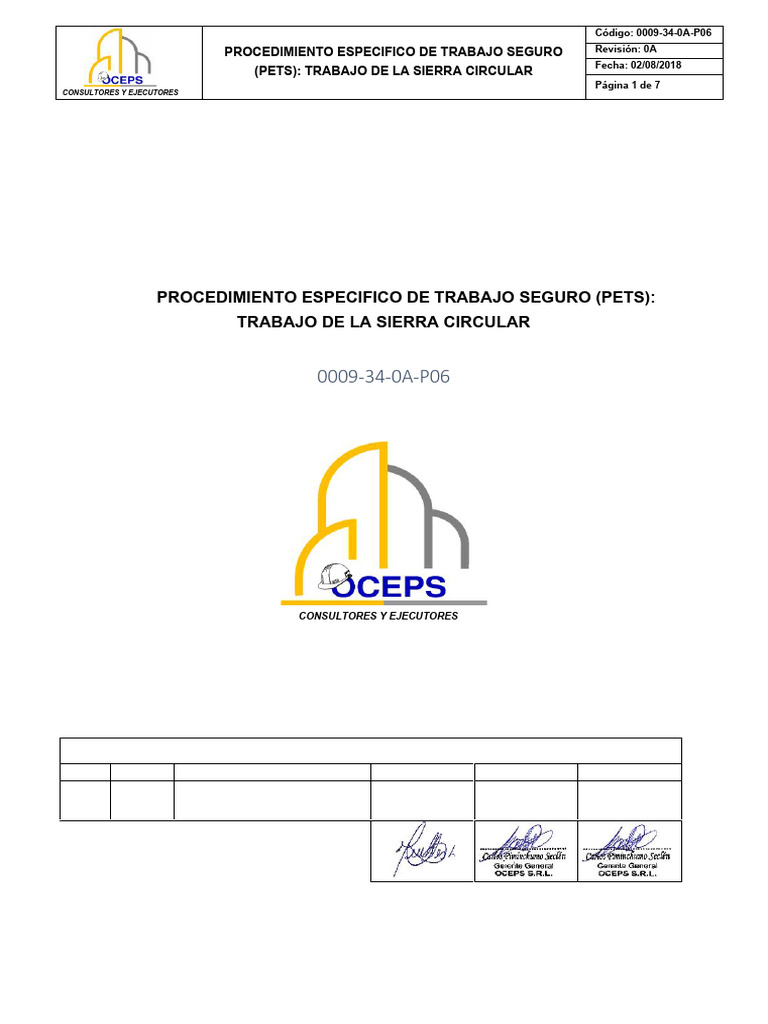 0009-34-0A-P06-Procedimiento Sierra Circular | PDF | Soldadura | Construcción