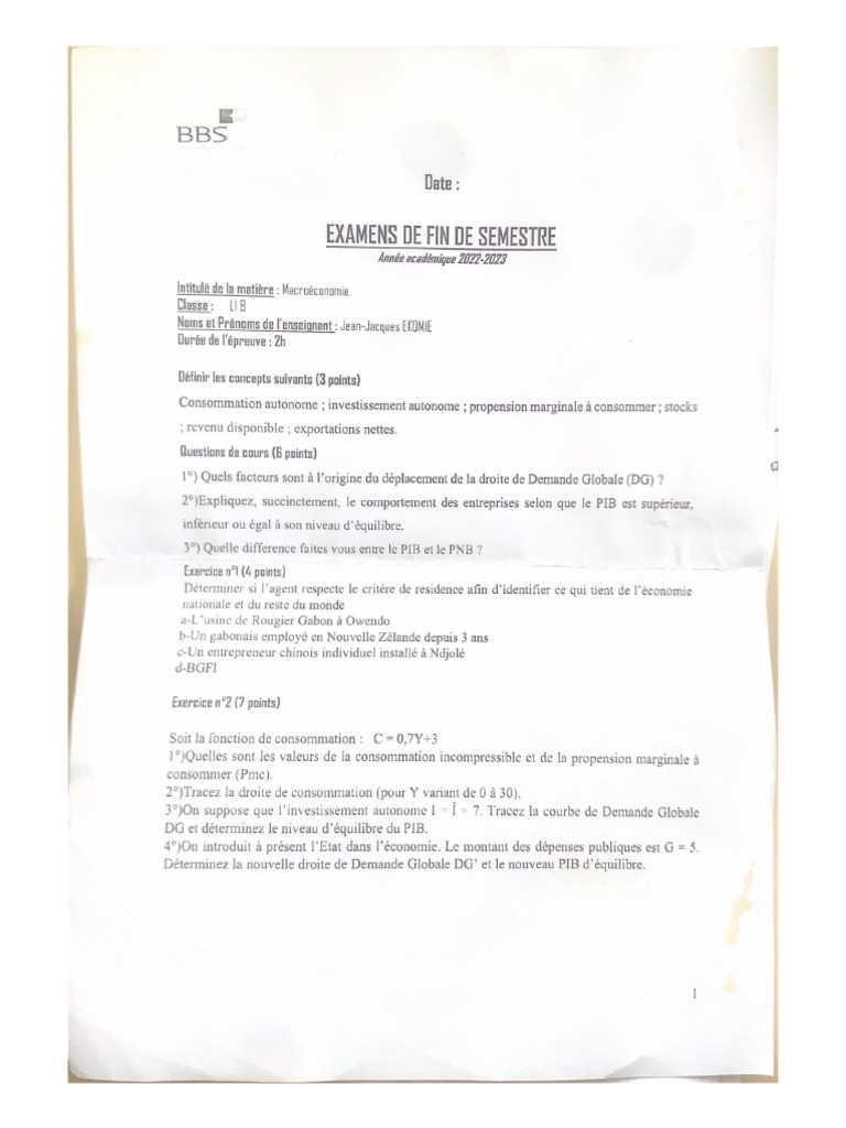 Examens de Fin de Semestre | PDF