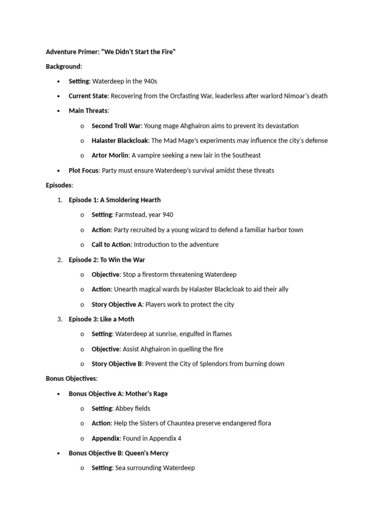 Adventure Primer One Shot | PDF | Fires