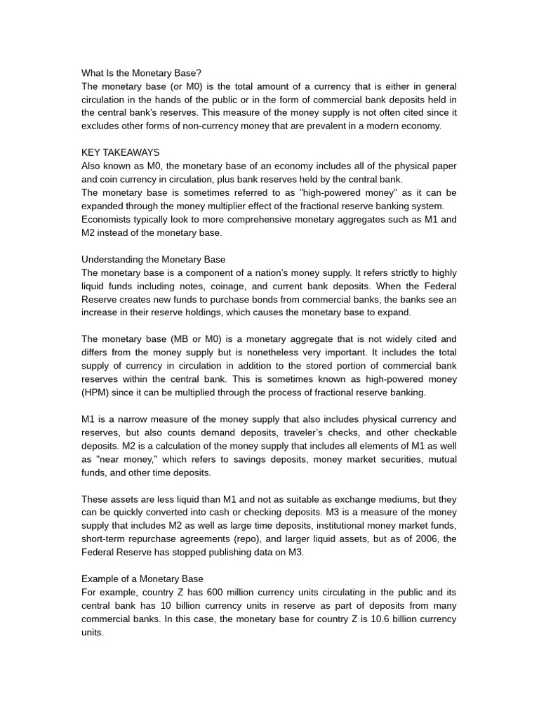Monetary Base | PDF | Money Supply | Money