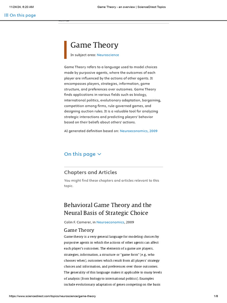 Game Theory - An Overview - ScienceDirect Topics | PDF | Game Theory | Theory