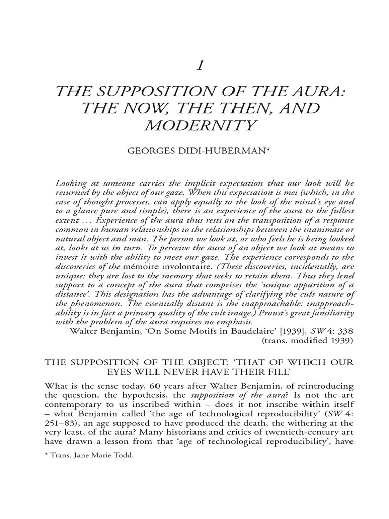 Walter Benjamin and History - (1 The Supposition of The Aura The Now ...