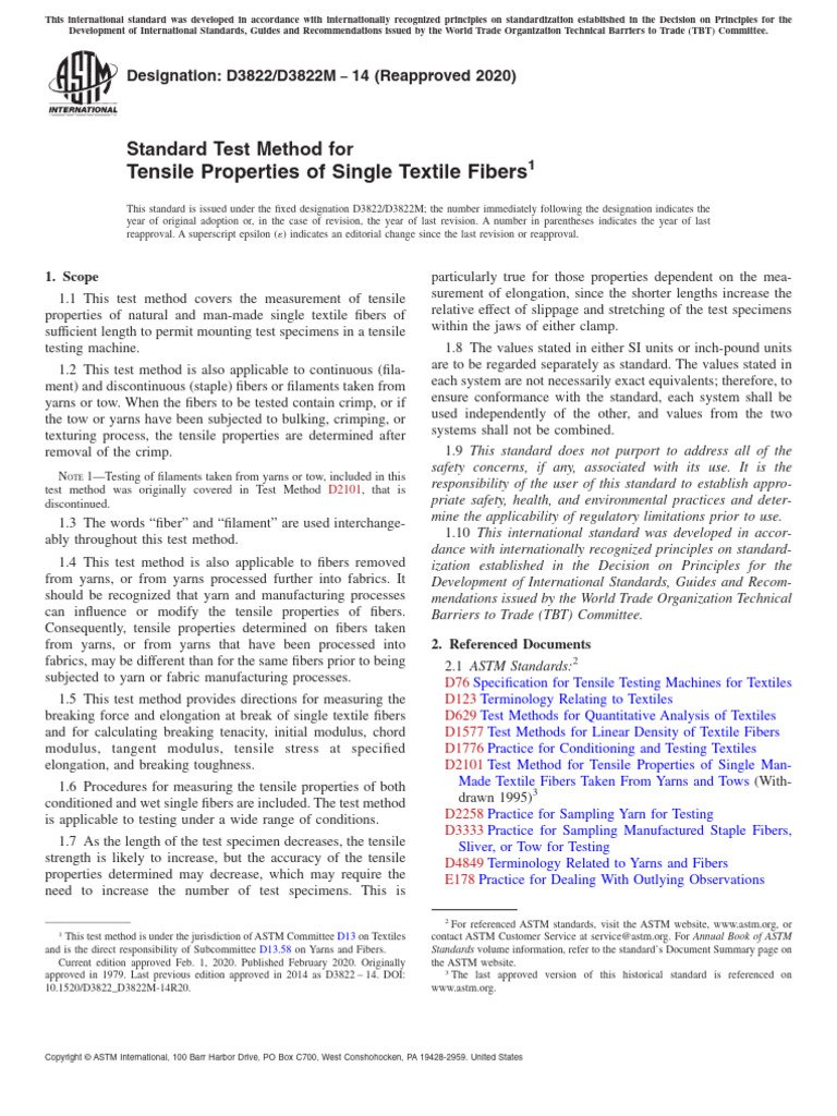Astm D3822 - D3822M-14 (2020) | PDF | Young's Modulus | Textiles