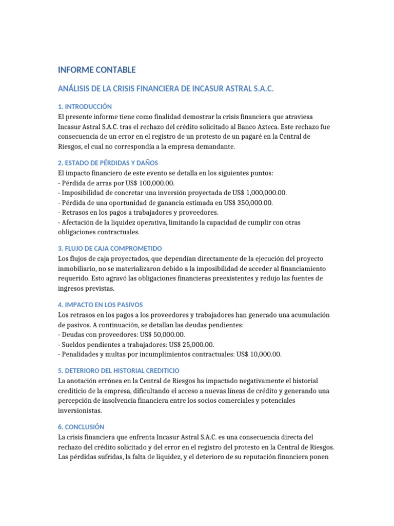 Informe Contable Crisis Financiera | PDF