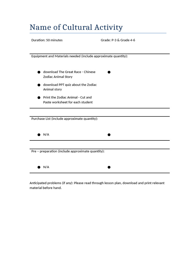 Chinese Zodiac Animals Lesson Plan | PDF | Chinese Zodiac