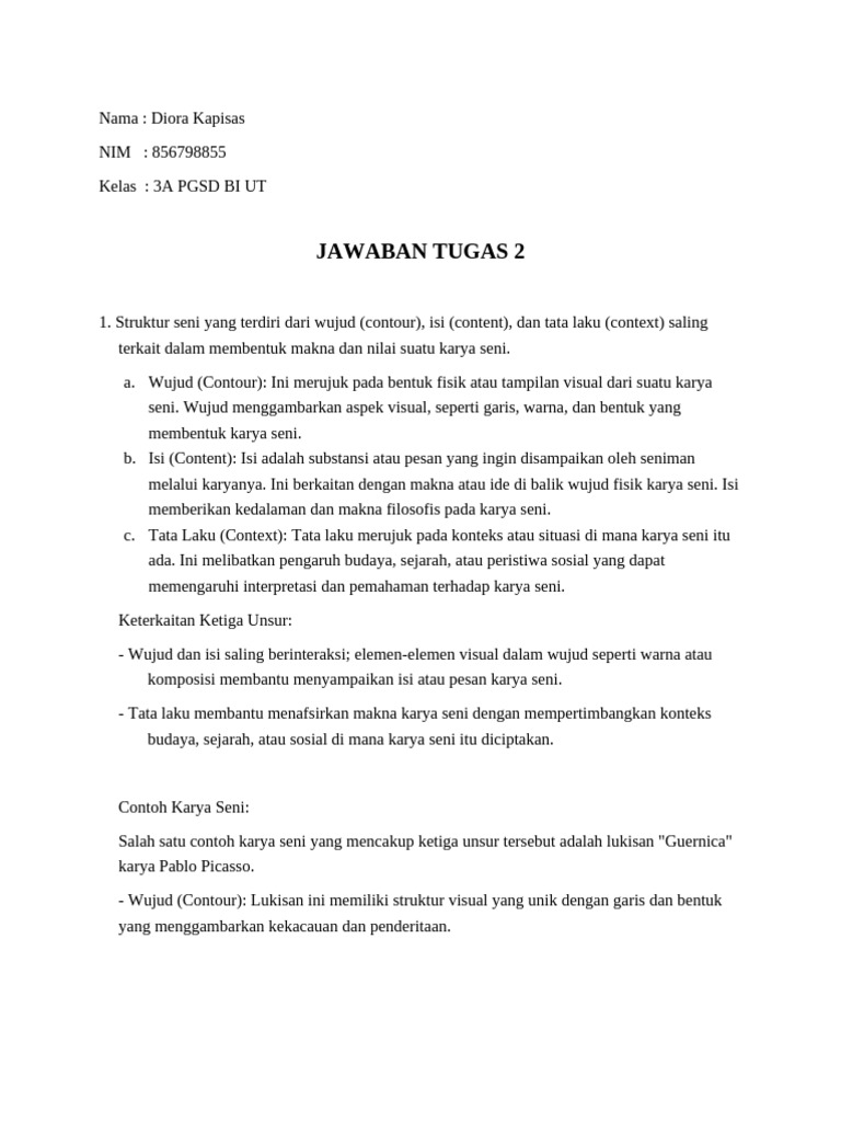 Tugas 2 Pendidikan Seni Di SD | PDF