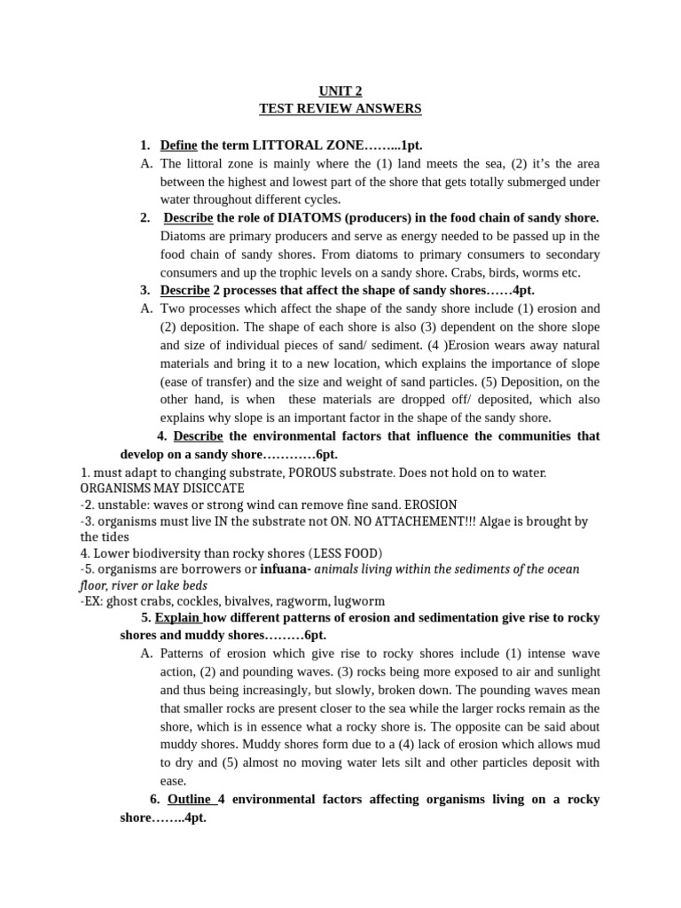 Test Review Answers Unit 2 New | PDF | Coast | Erosion