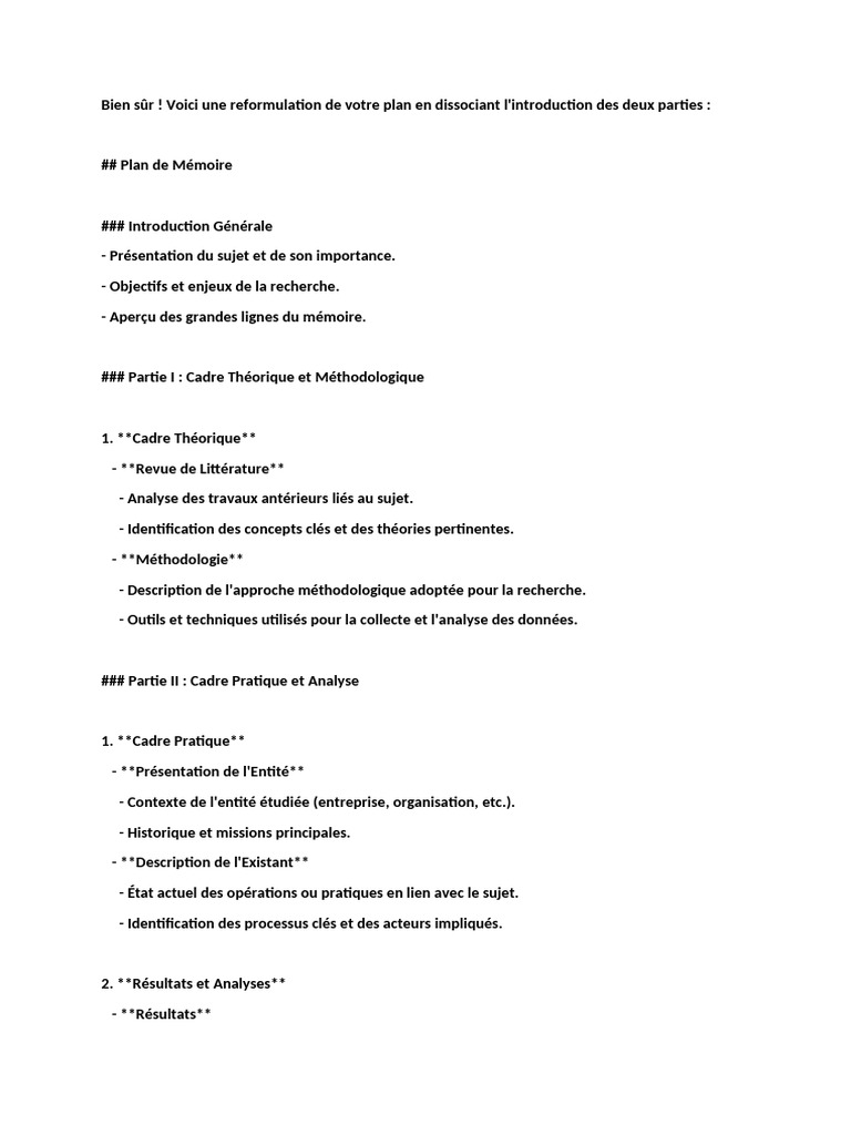 Plan de Mémoire Structuré | PDF