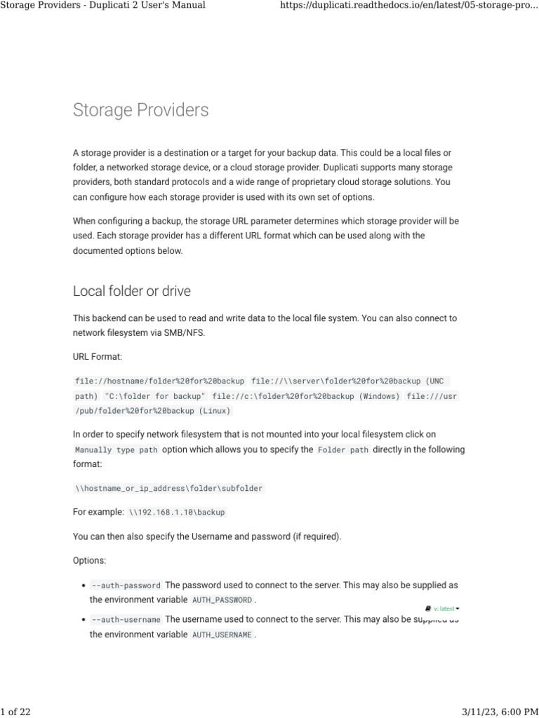 Storage Providers - Duplicati 2 User's Manual | PDF | File Transfer Protocol | Share Point