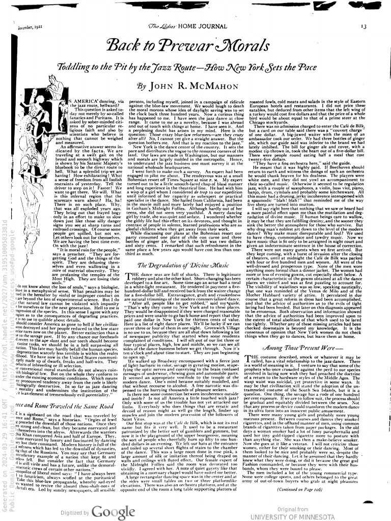 Back to Prewar Morals in Jazz Era | PDF