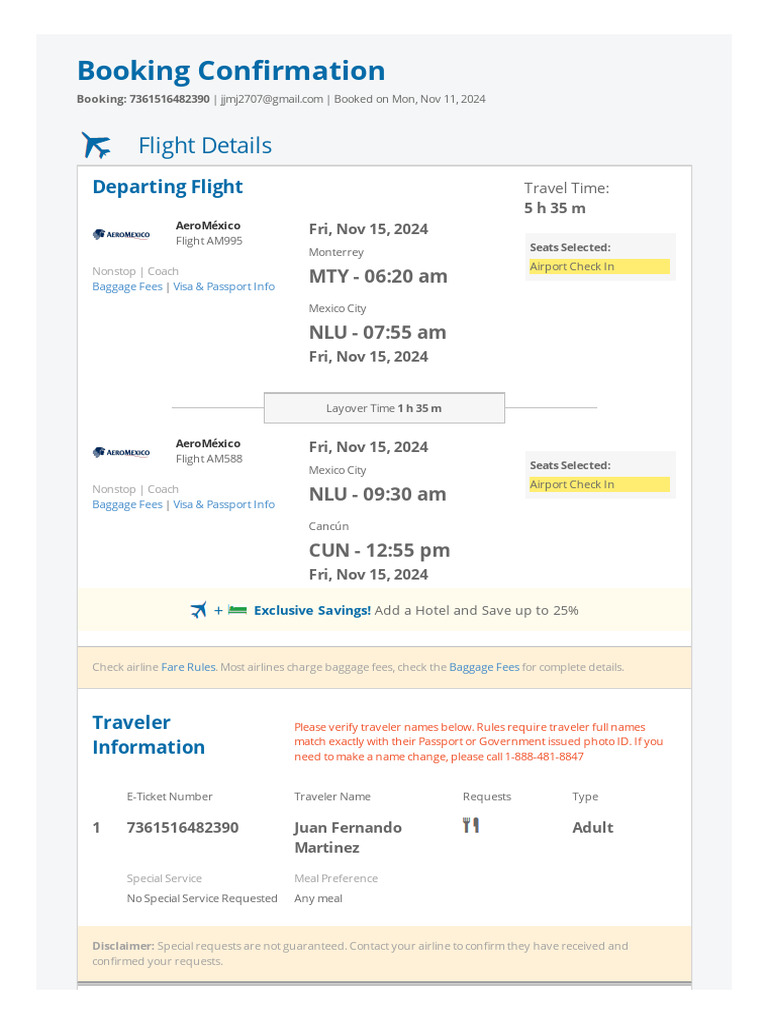 Booking Confirmation 7361516482390 | PDF | Fee