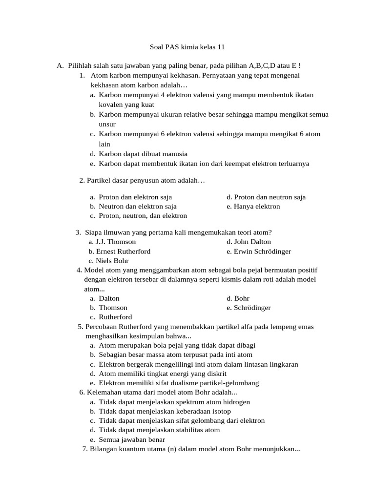 Soal PAS Kimia Kelas 11 | PDF