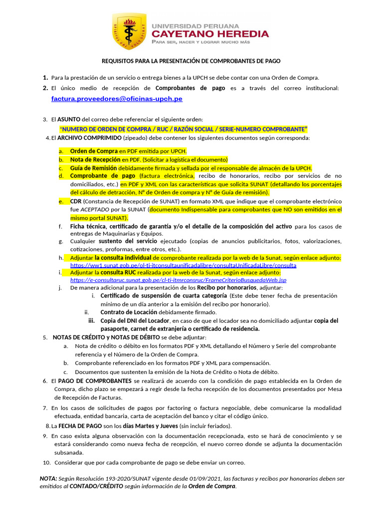 REQUISITOS RECEPCION COMPROBANTES en UPCH | PDF | Tarjeta de crédito ...