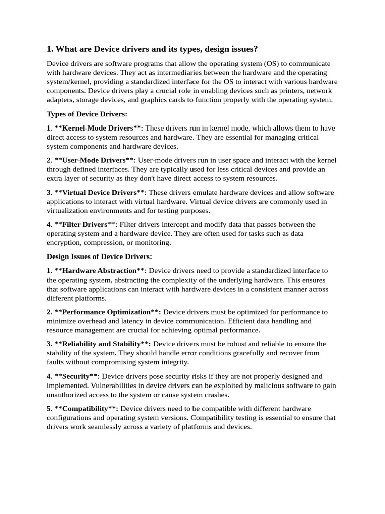 Unit 4 - Device Drivers | PDF | Device Driver | Operating System