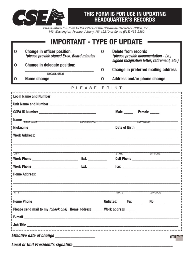 CSEA Update Form for Member Records | PDF | Computing