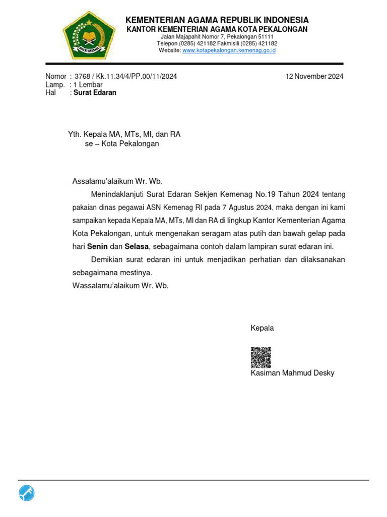 Surat Edaran Seragam 3768 | PDF