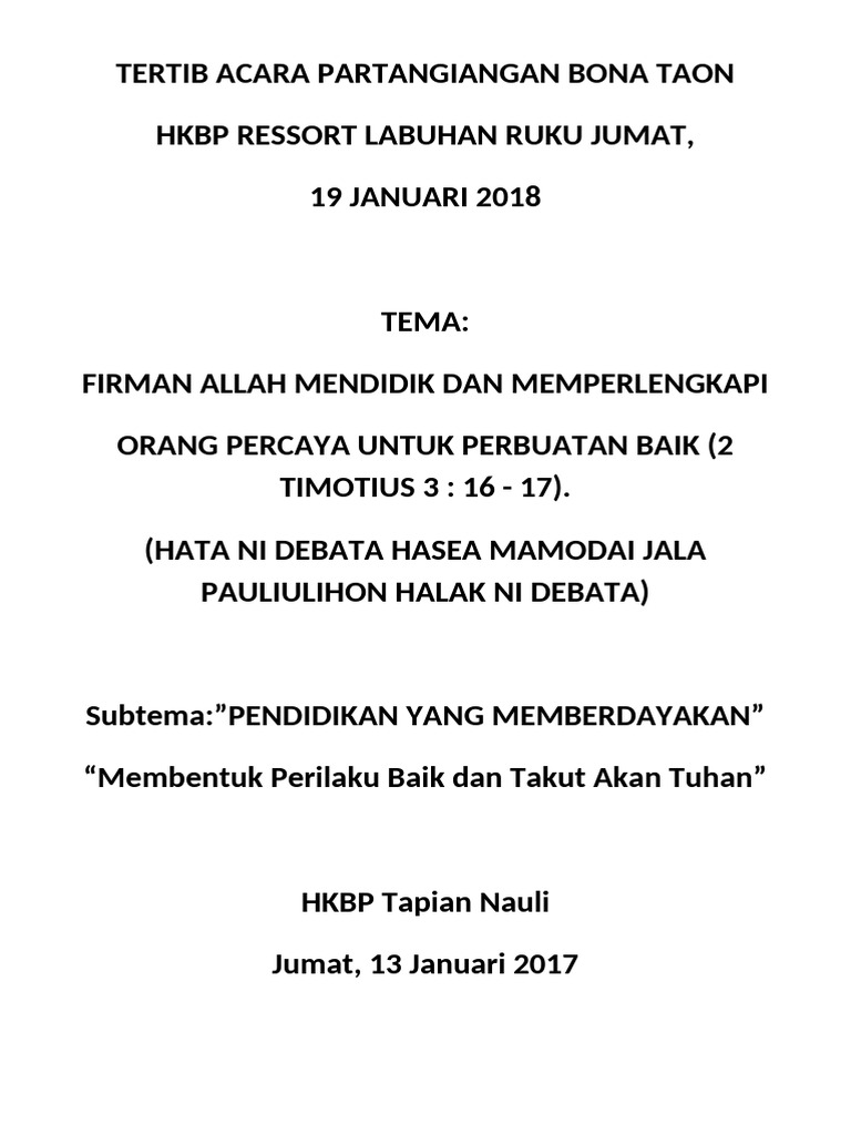 Tertib Acara Partangiangan Bona Taon | PDF