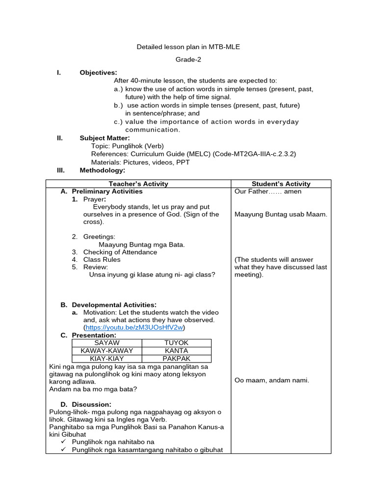 Detailed Lesson Plan in MTB-2 | PDF