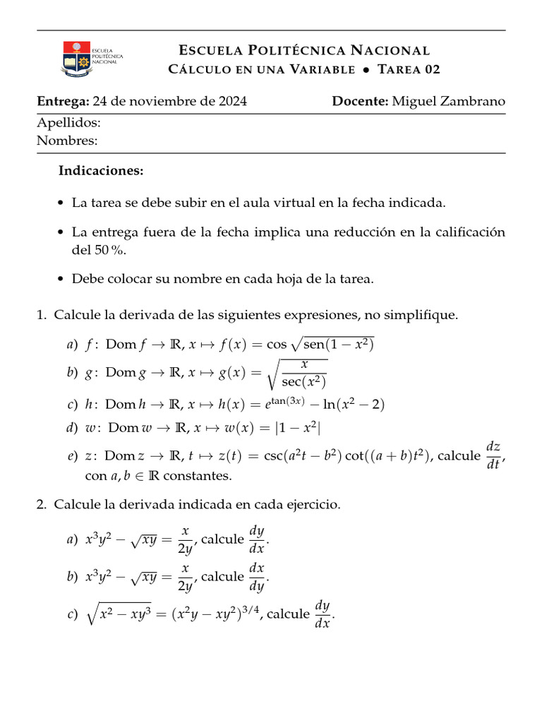Cálculo en Una Variable - Tarea 02 | PDF
