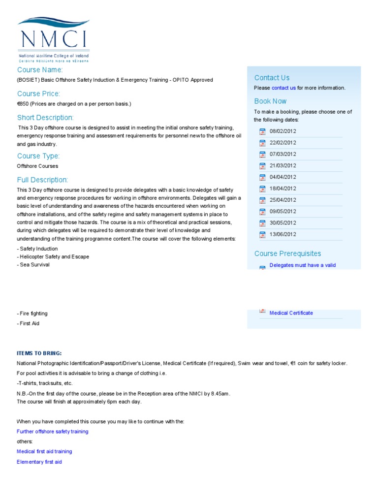 (BOSIET) Basic Offshore Safety Induction & Emergency Training - OPITO ...