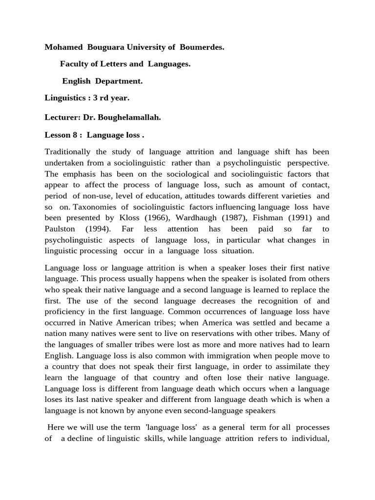 language-loss | PDF | English Language | Linguistics