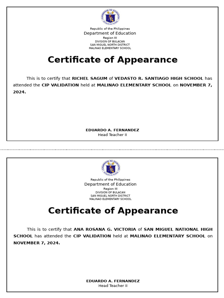 Certificate of Appearance-Template | PDF