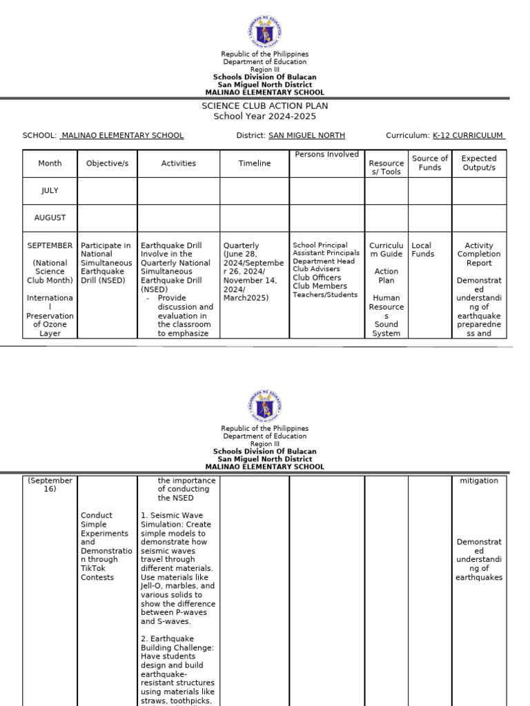 Science Club Action Plan 24 25 | PDF | Volcano | Tsunami