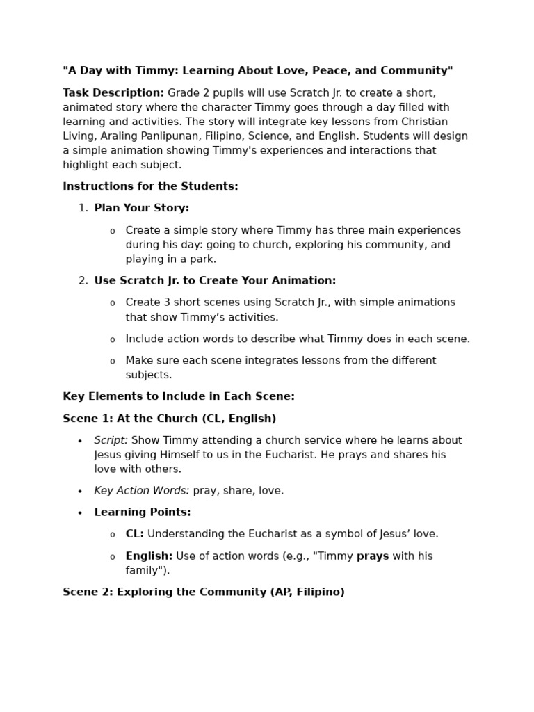 Performance Task A Day With Timmy Garde 2 Pdf Human