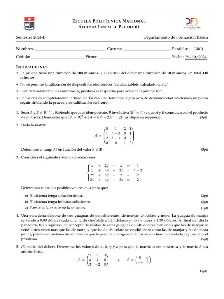 Prueba 01 GR9 | PDF | Conceptos matemáticos | Matemáticas Aplicadas