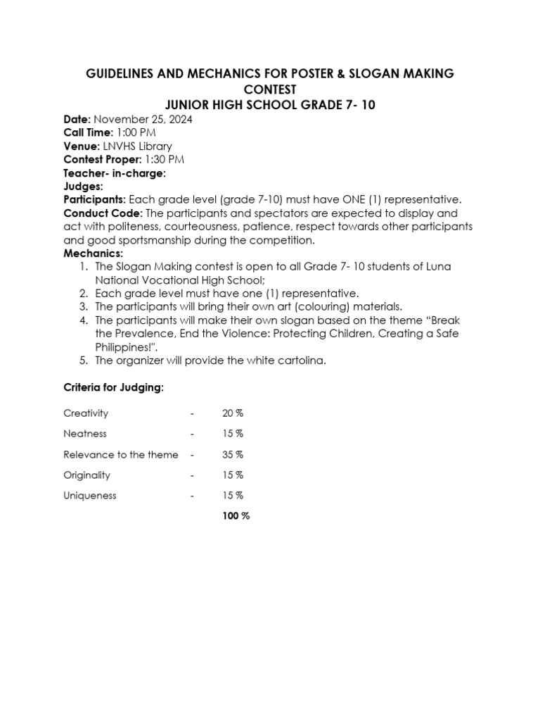 Guidelines and Mechanics For Poster Slogan | PDF