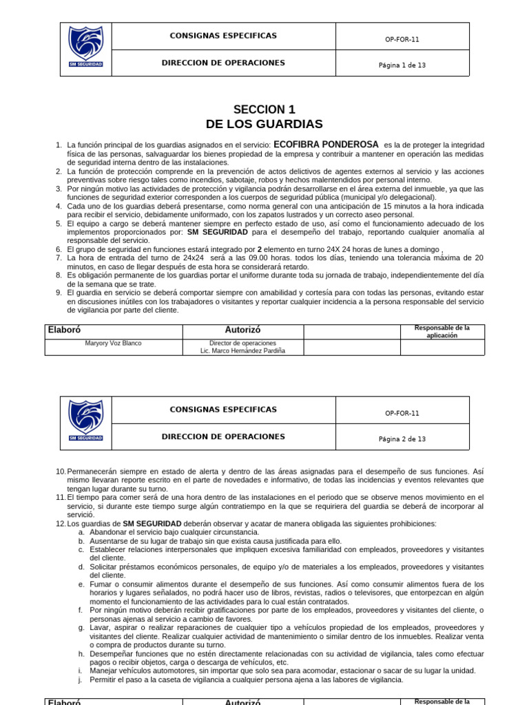 Consignas Generales de ECOFIBRA 21 08 20 | PDF | Blog | Vigilancia