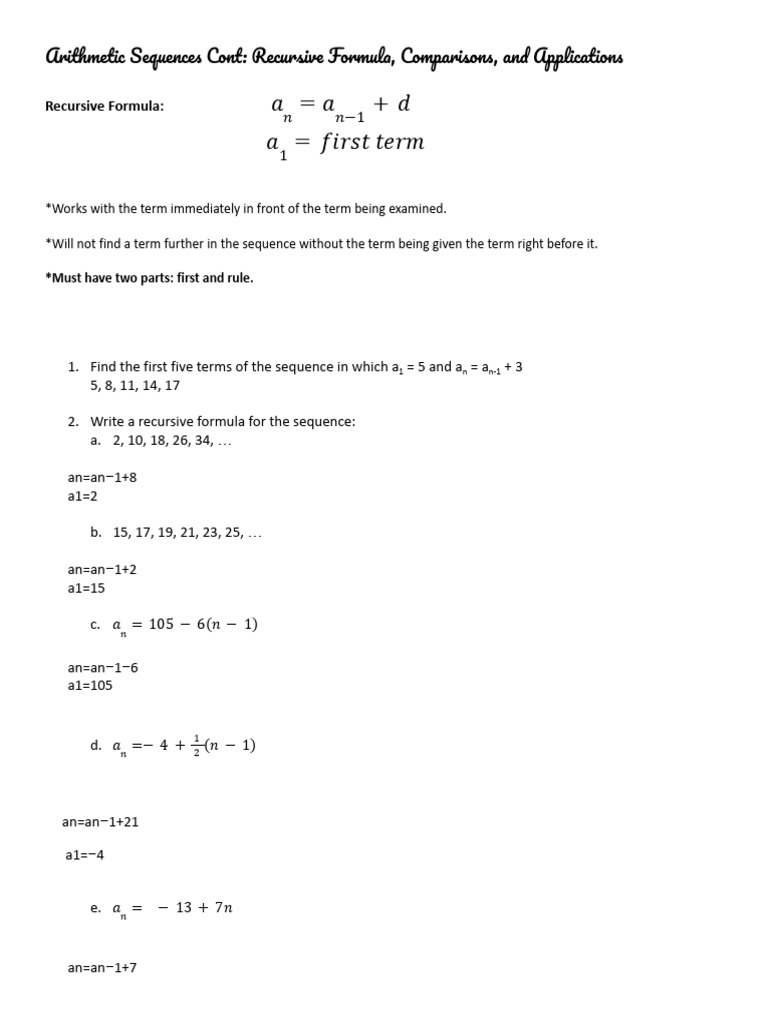 Arithmetic Sequences: Formulas & Examples | PDF