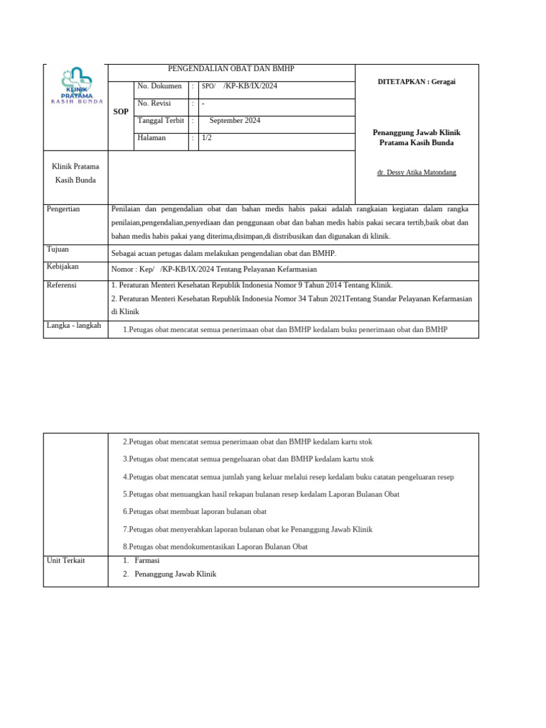 Sop Pengendalian Obat Dan BMHP | PDF
