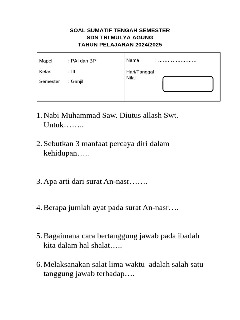 Soal Sumatif Tengah Semester | PDF