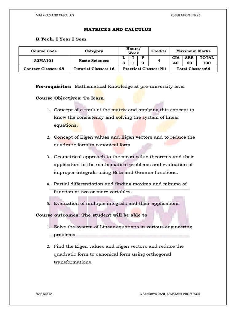 MAC_Syllabus | PDF | Matrix (Mathematics) | Eigenvalues And Eigenvectors