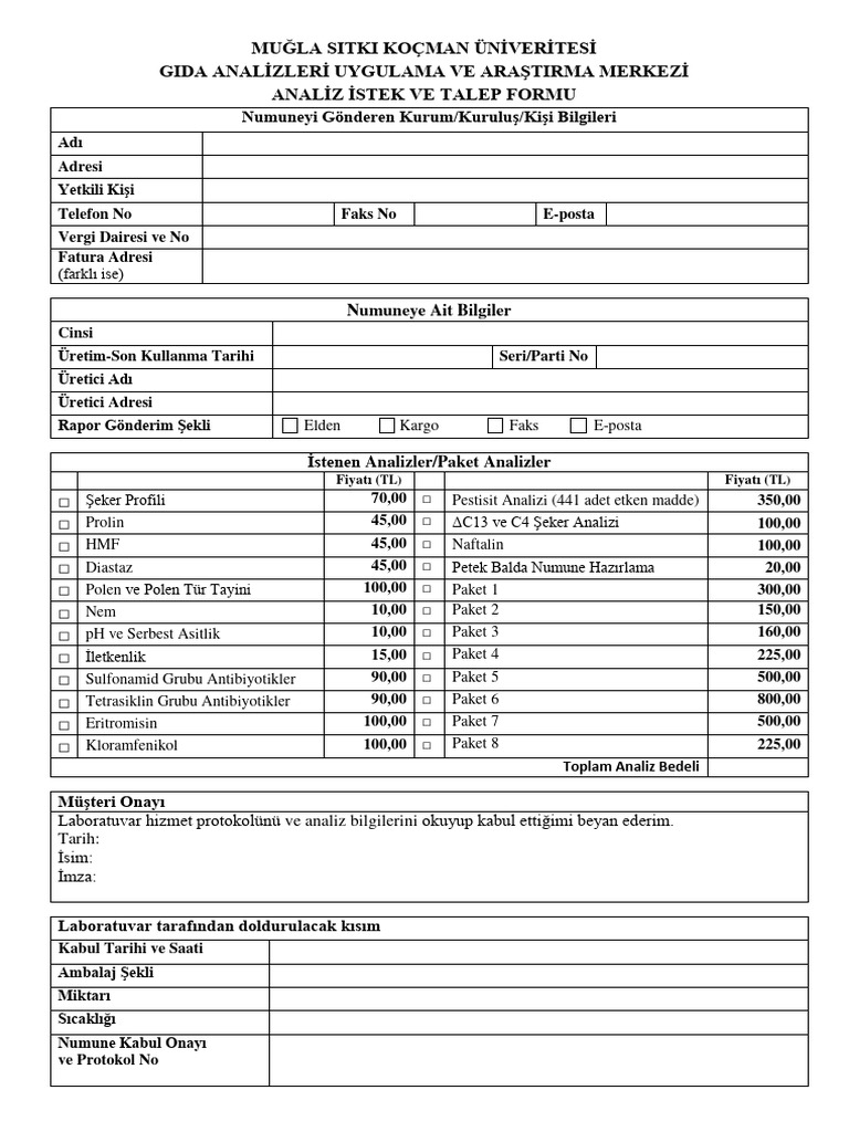 Analiz Istek Formu | PDF