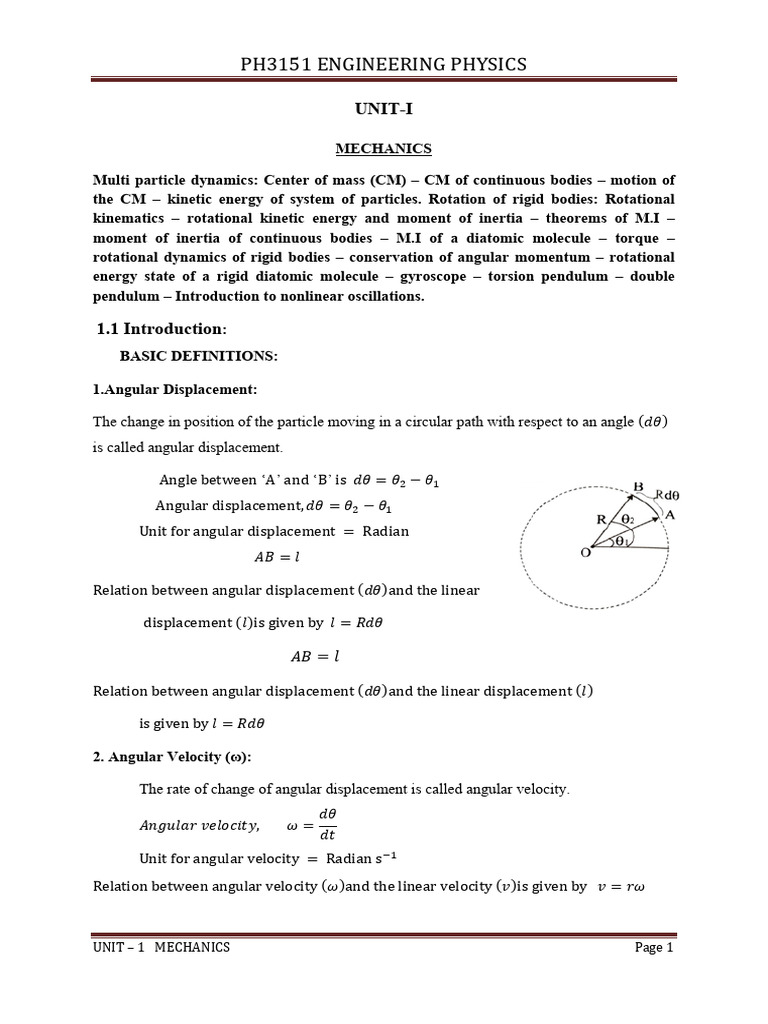 UNIT - 1 Mechanics-Merged | PDF | Rotation Around A Fixed Axis | Gyroscope