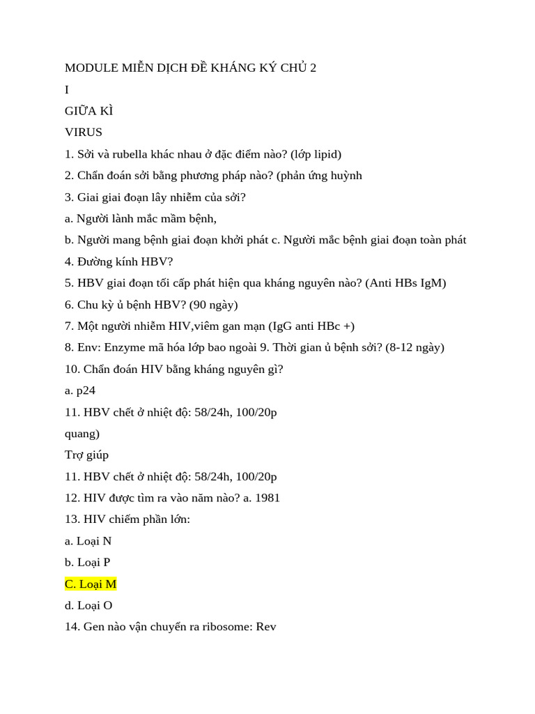 MODULE MIỄN DỊCH ĐỀ KHÁNG KÝ CHỦ 2 | PDF