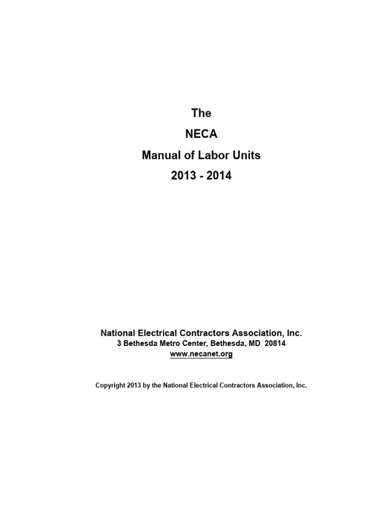 Neca Manual of Labor Units (Mlu) 2013 14 | PDF | Electrician | Overtime