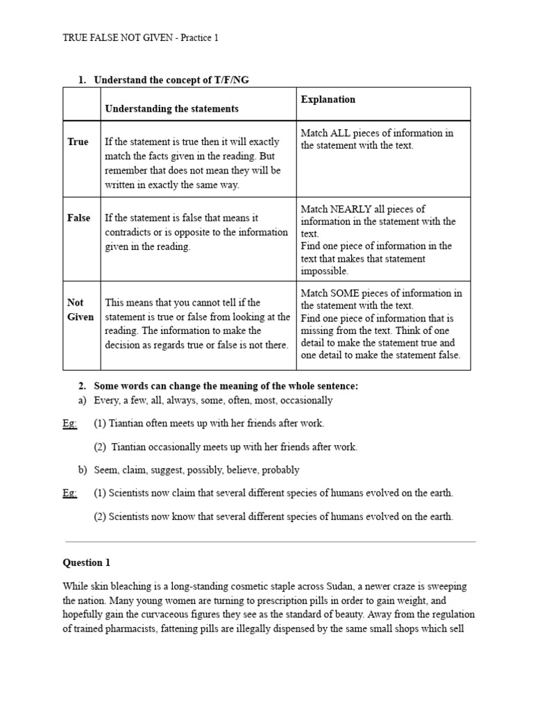 TFNG - Practice 1 | PDF | Hormone | Medicine