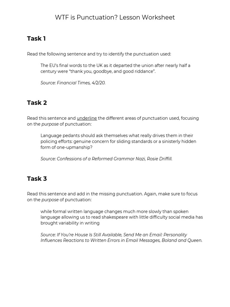 WTF Is Punctuation Worksheet - English Advantage | PDF