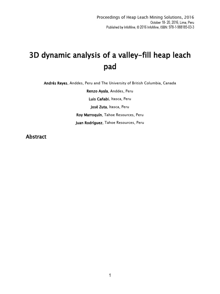 2016 - 3D Dynamic Analysis of A Valley-Fill Heap Leach Pad - Reyes Et ...