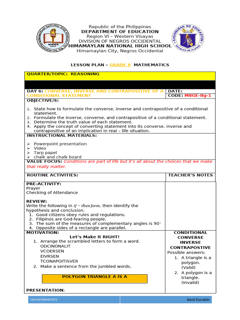 Inverse Converse and Contrapositive | PDF | Triangle | Shape