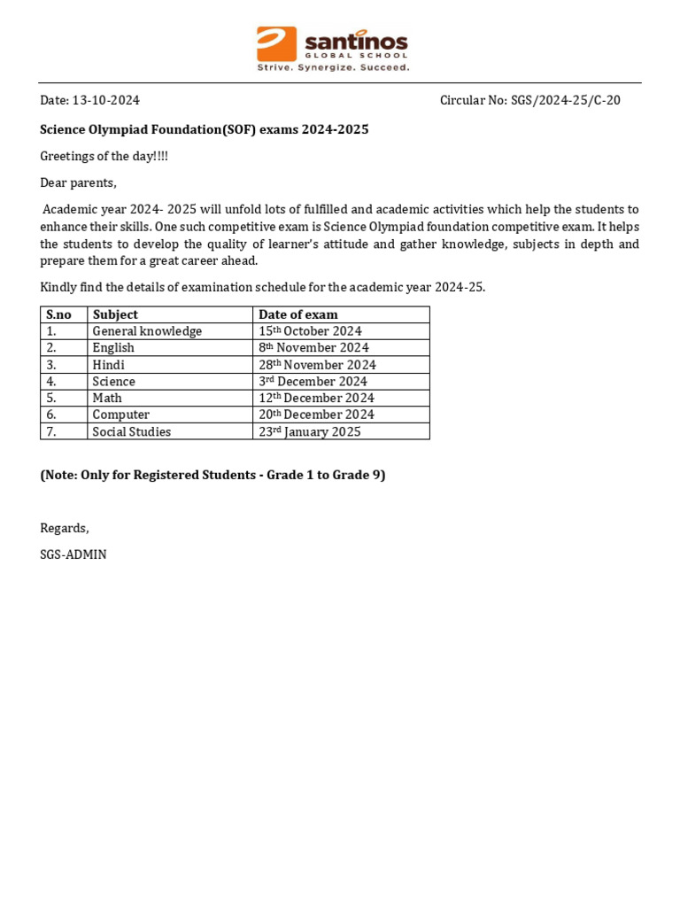 Olympiad Circular - 24-25 | PDF