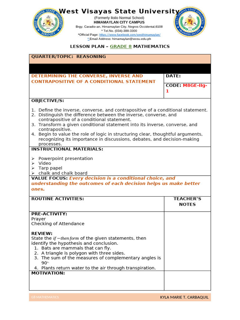 Carbaquil Lessonplan Ifthen | PDF | Logic