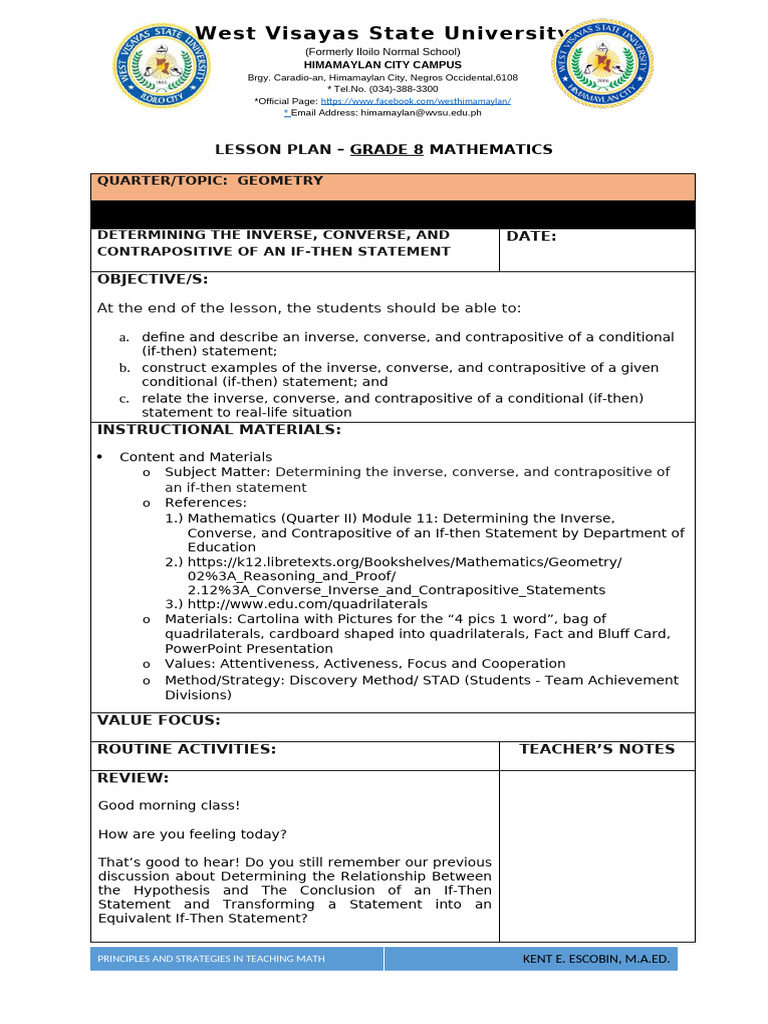 Lesson Plan For Final Demo - Carbaquil | PDF | Rectangle | Perpendicular